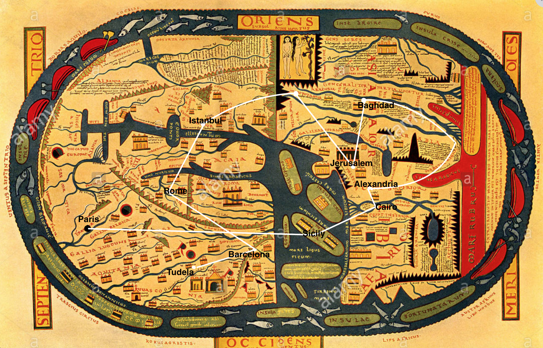 The Itinerary of Benjamin of Tudela: Medieval Map – Mapping the Global ...