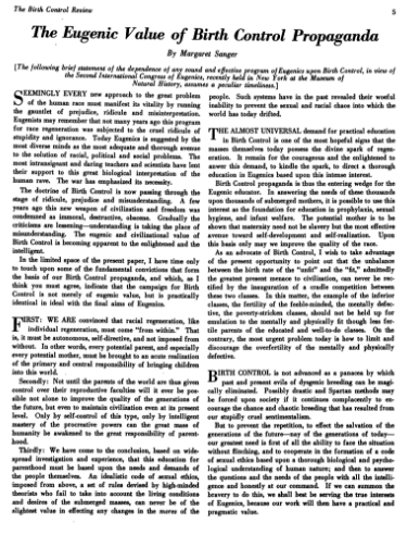 1921: Margaret Sanger’s “The Eugenic Value of Birth Control Propaganda ...
