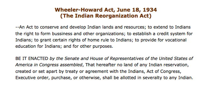 Indian Reorganization Act – Modern US History
